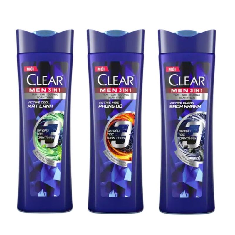 Dầu Tắm Gội CLEAR Men 3 in 1 Active 340g
