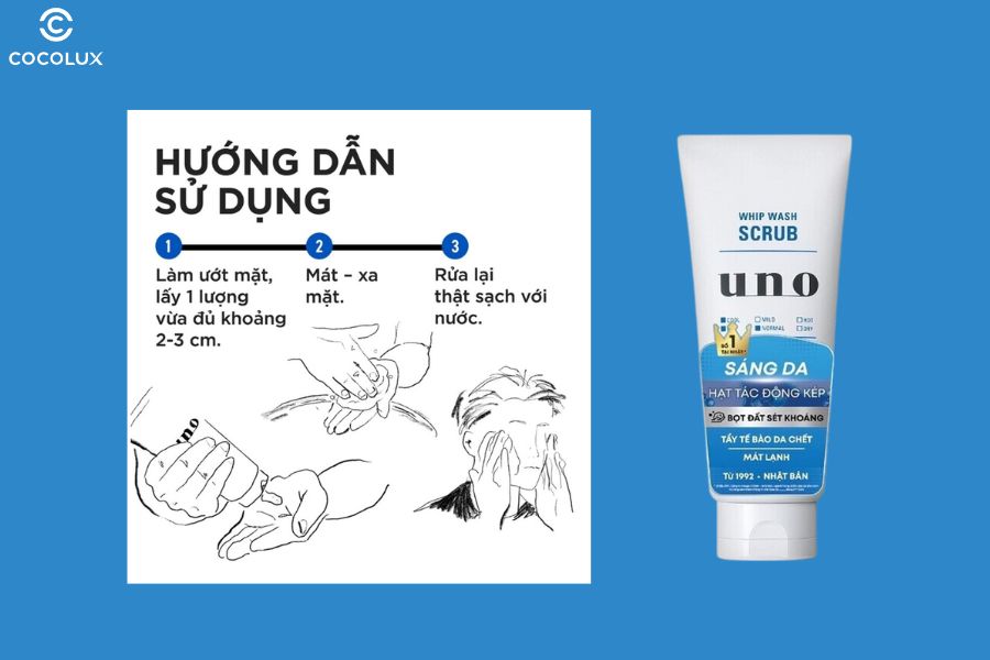 Review sữa rửa mặt Shiseido Uno Whip Wash Scrub sáng da