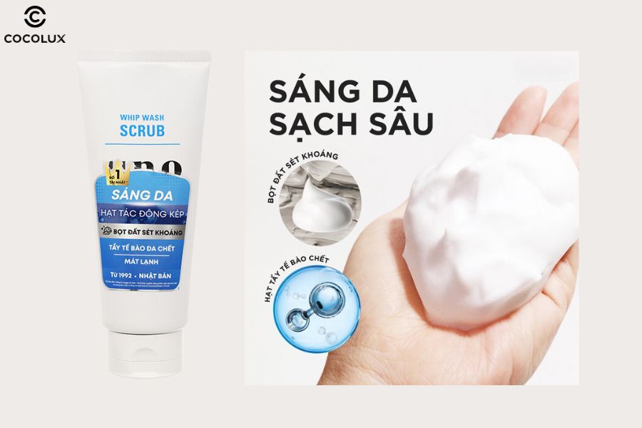 Review sữa rửa mặt Shiseido Uno Whip Wash Scrub sáng da