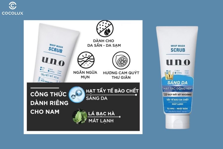 Review sữa rửa mặt Shiseido Uno Whip Wash Scrub sáng da